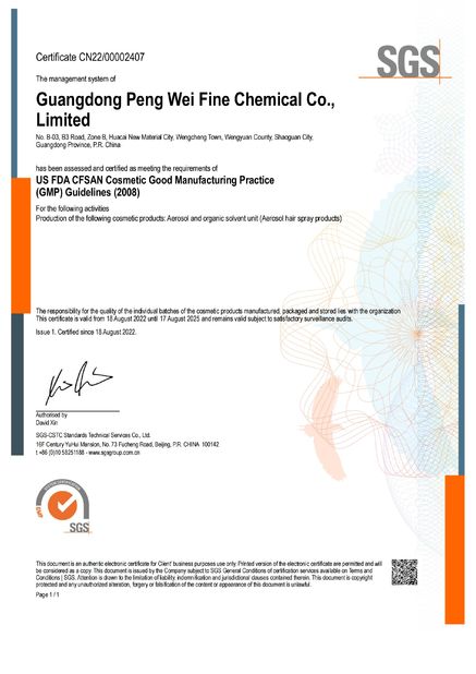 China Guangdong Peng Wei Fine Chemical Co.,Limited quality control
